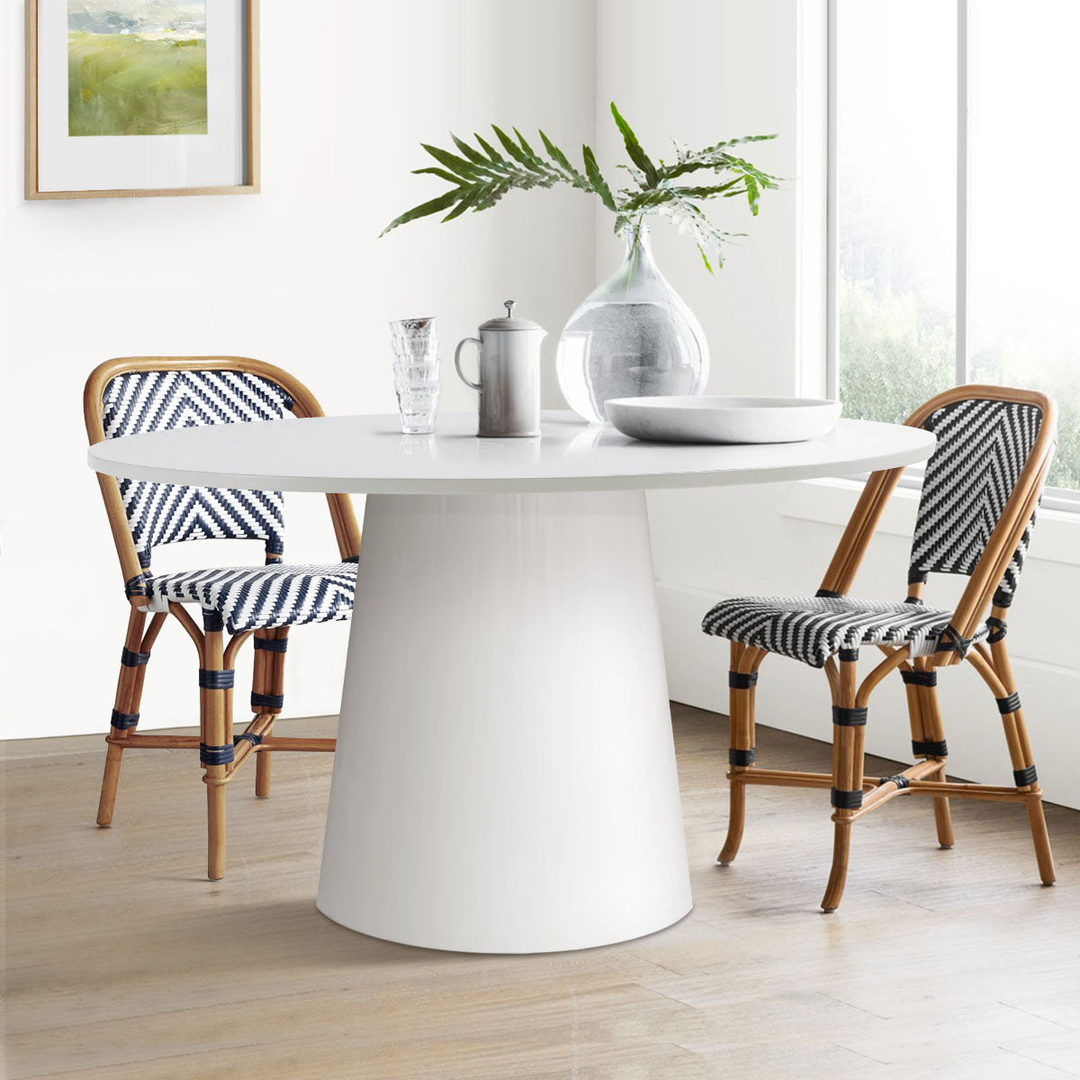 Dwen 35 Round Pedestal Dining Table (Oak/Black/White)