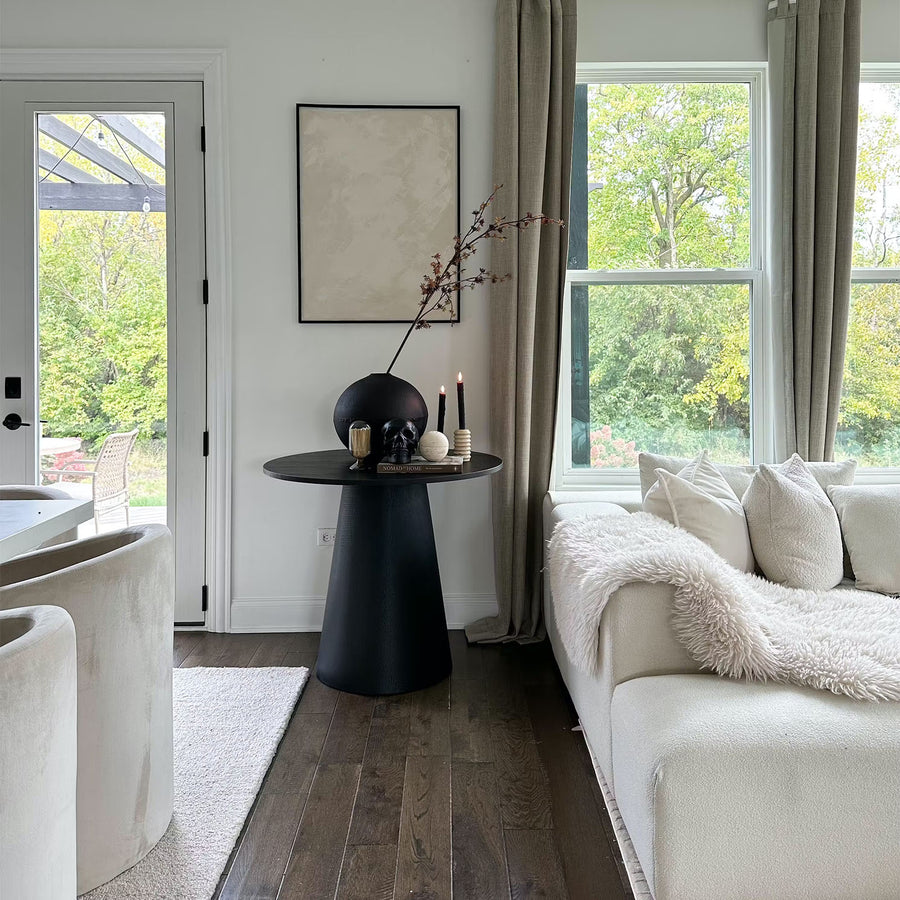 Dwen 35 Round Pedestal Console Table(Oak/Black)