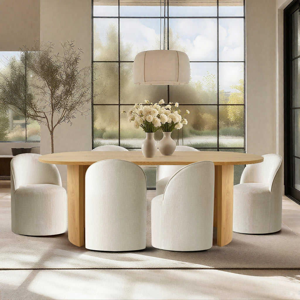 Dwen & Doris 79" Natural Oval Dining Table Set for 6 (7-Piece)