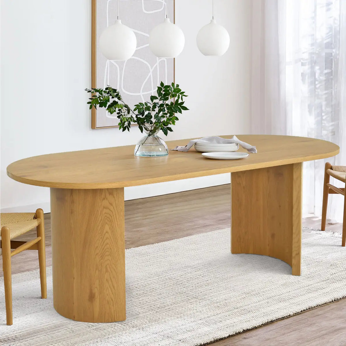 Dwen 79 Modern Oval Dining Table (Oak/Black)