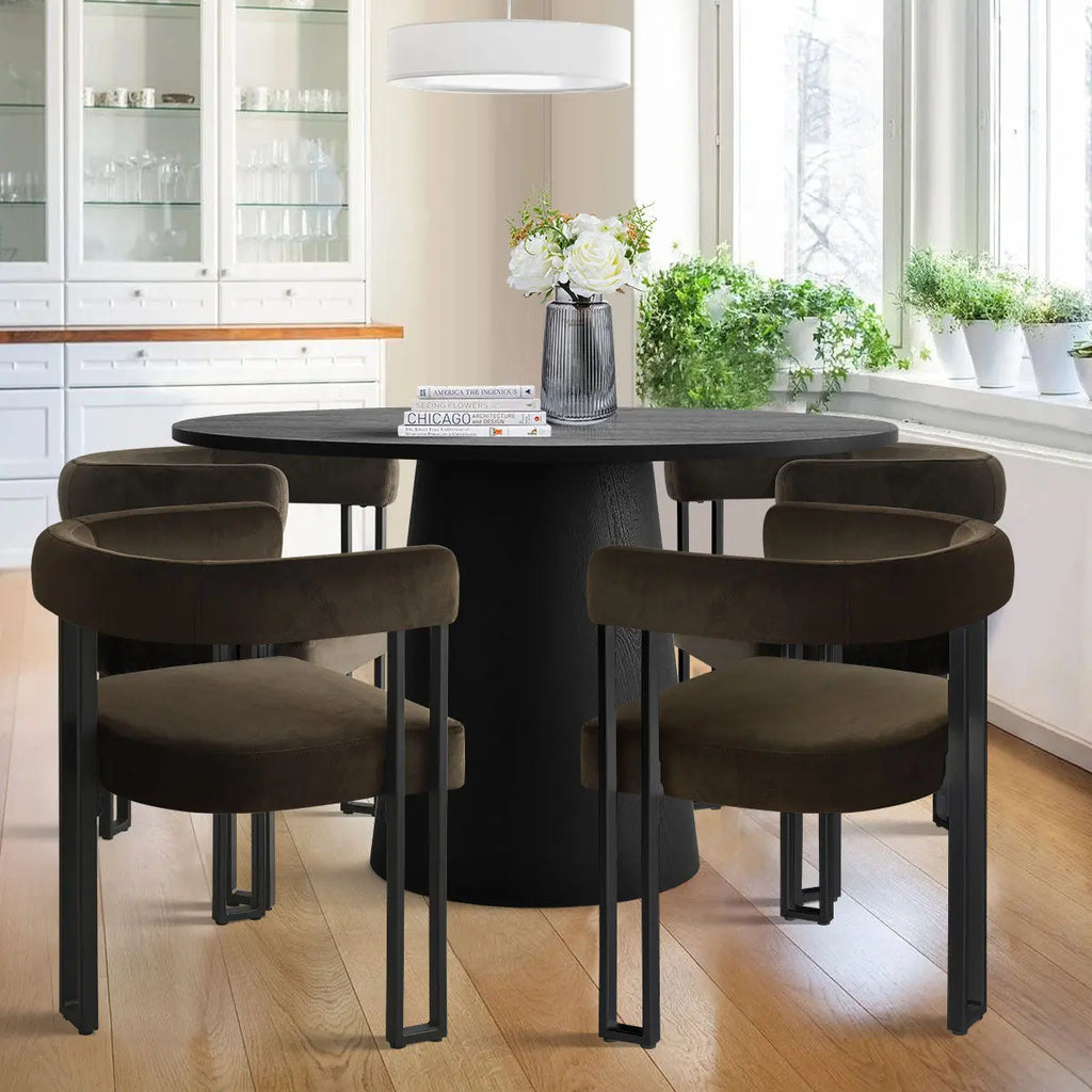 46 Round Black Velvet Dining Table Set for 4(Green/Brown/Blue)