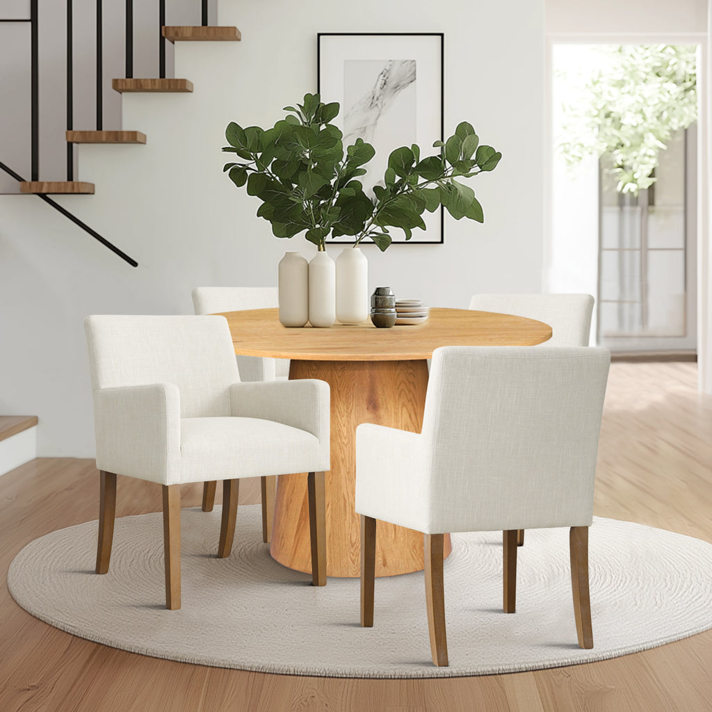 Dwen & North 46" Round Dining Table Set for 4 with Arms (5-Piece)