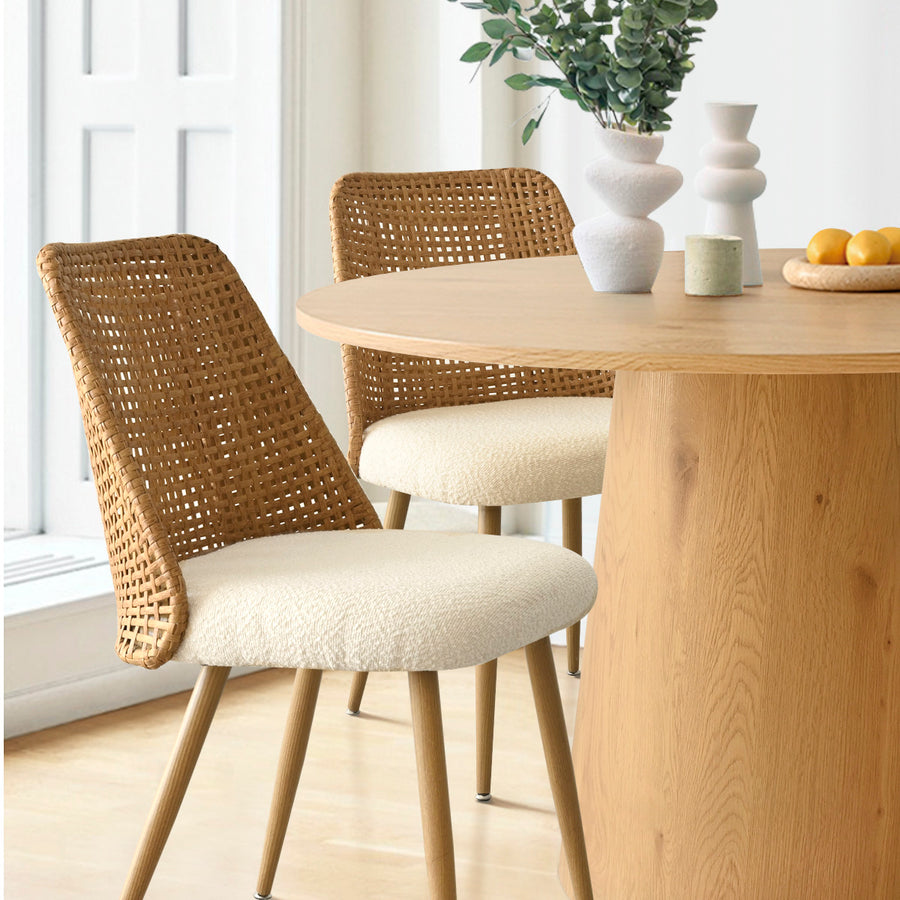 46 Round Rattan & Beige Dining Table Set for 4