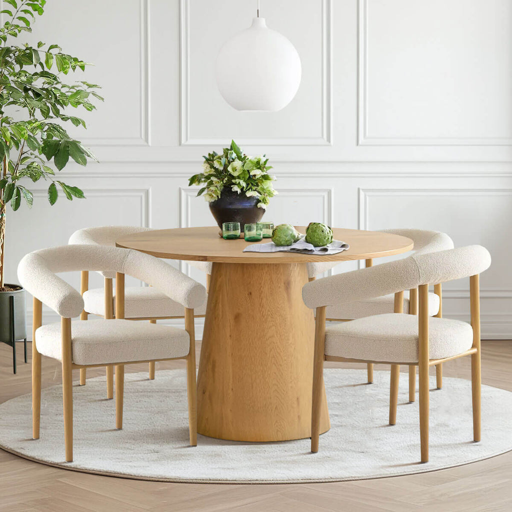 Dwen & Melbourne 46" Round & Boucle Dining Table Set for 4 (5-Piece)
