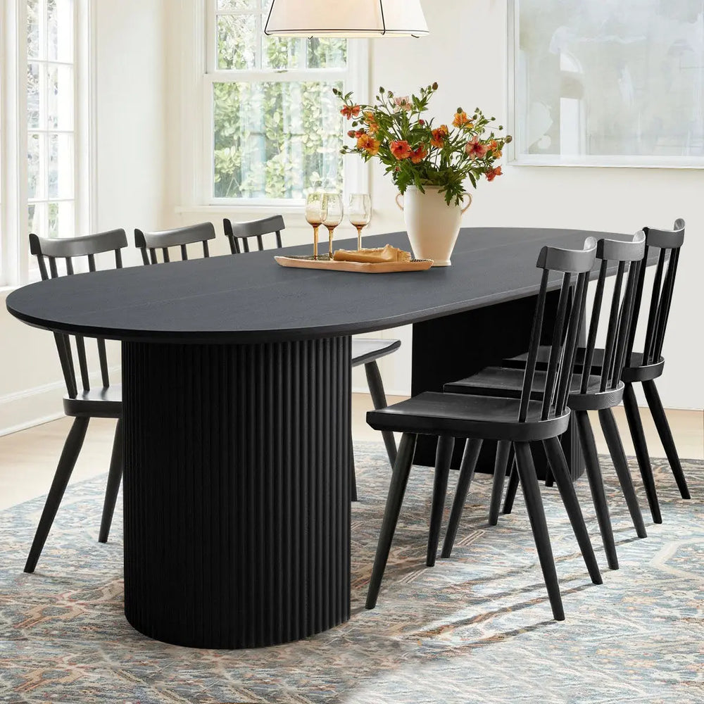 Dwen 79 Roman Pillar Oval Dining Table (Oak/Black)