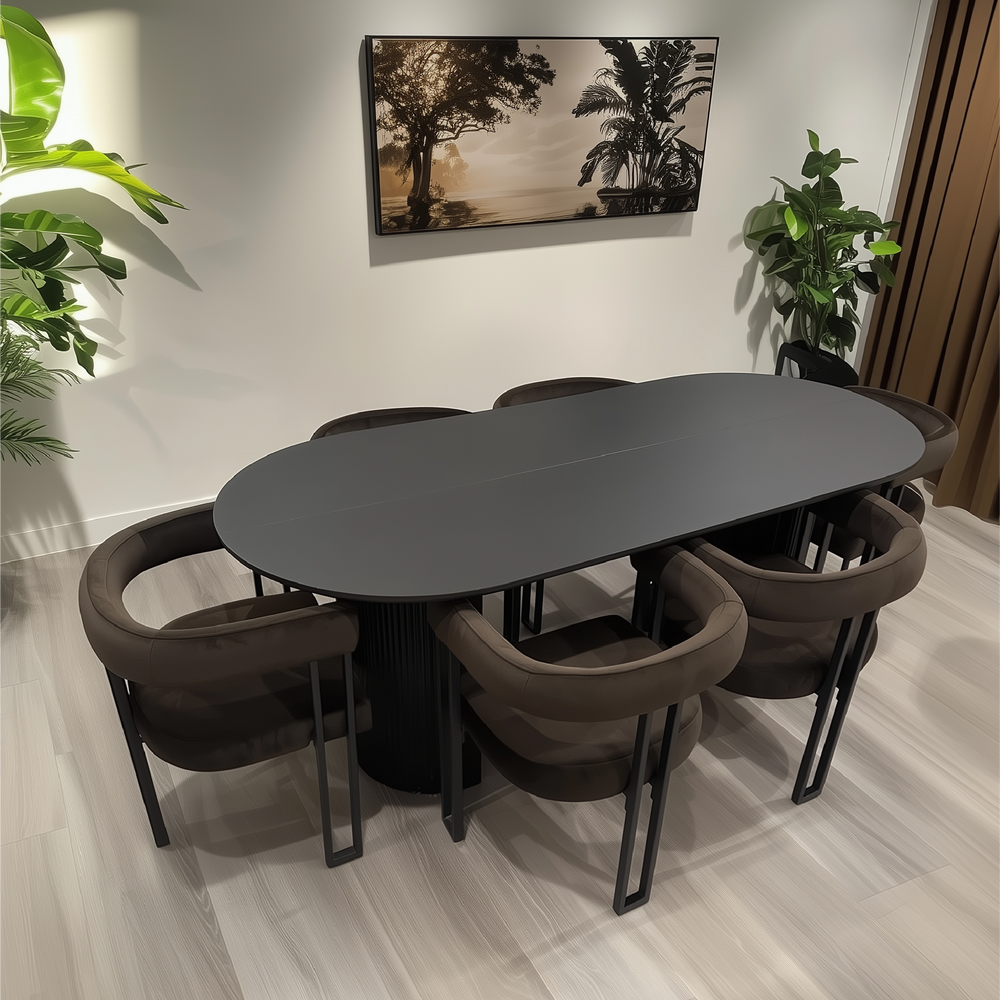 Dwen 79 Roman Pillar Oval Dining Table (Oak/Black)