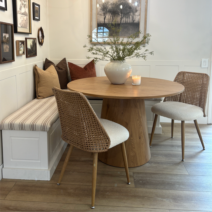 46 Round Rattan & Beige Dining Table Set for 4