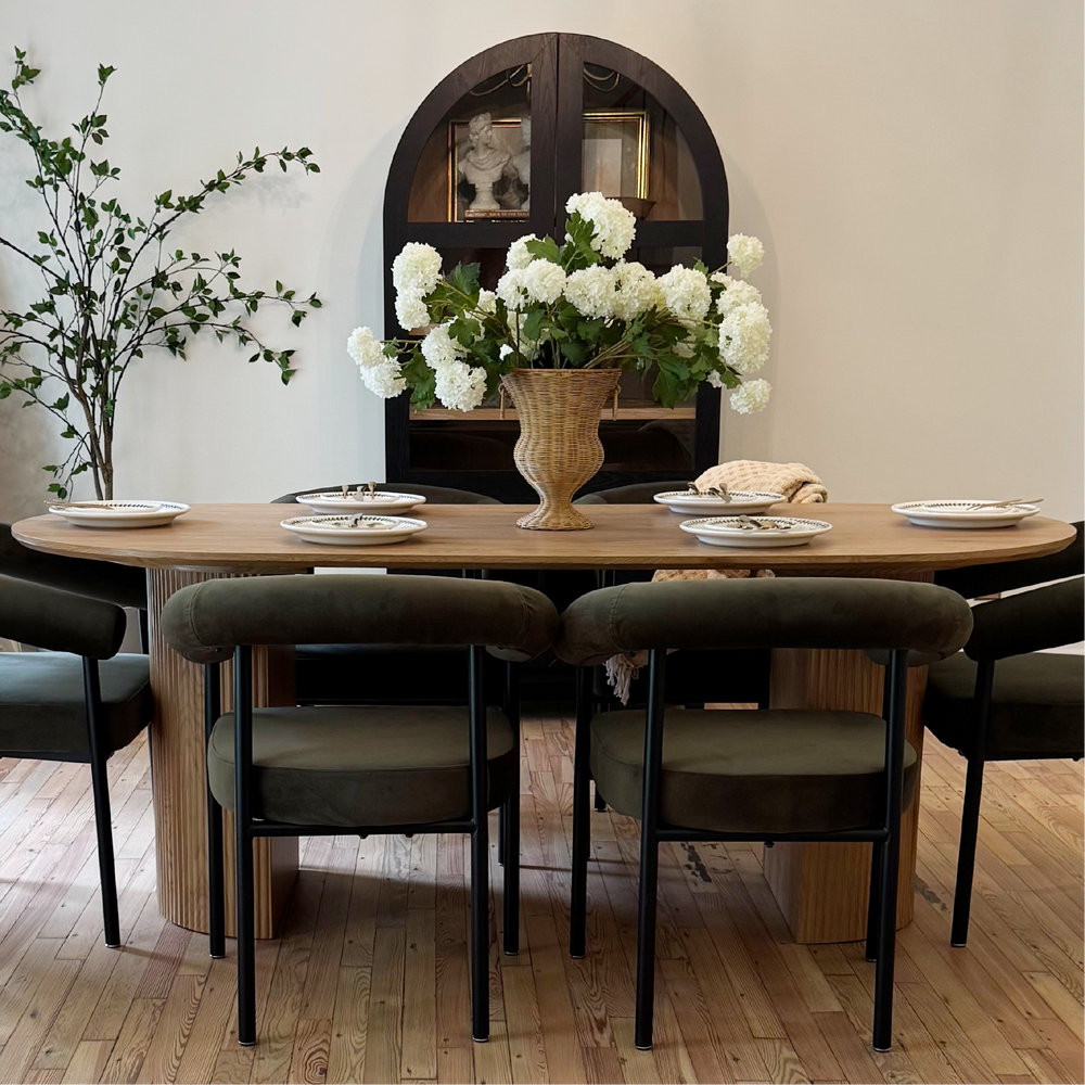 Dwen 79 Roman Pillar Oval Dining Table (Oak/Black)