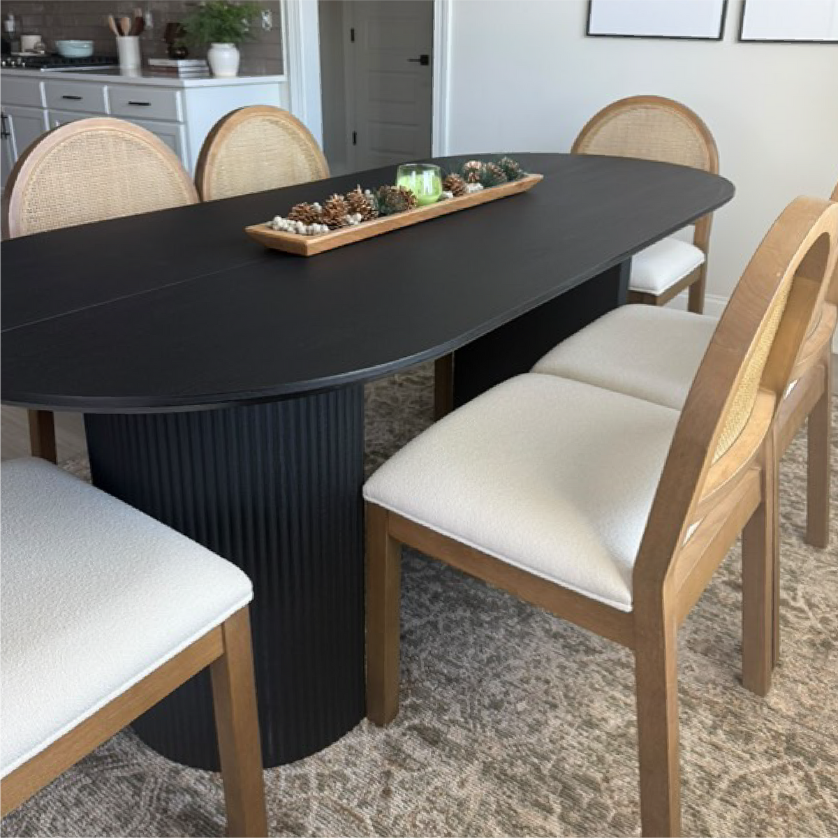 Dwen 79 Roman Pillar Oval Dining Table (Oak/Black)