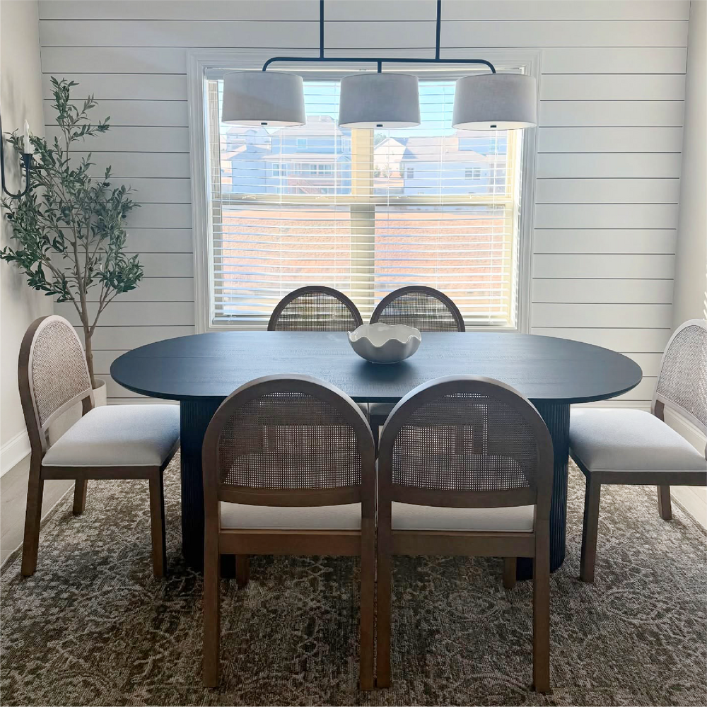 Dwen 79 Roman Pillar Oval Dining Table (Oak/Black)