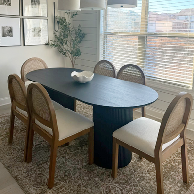 Dwen 79 Roman Pillar Oval Dining Table (Oak/Black)