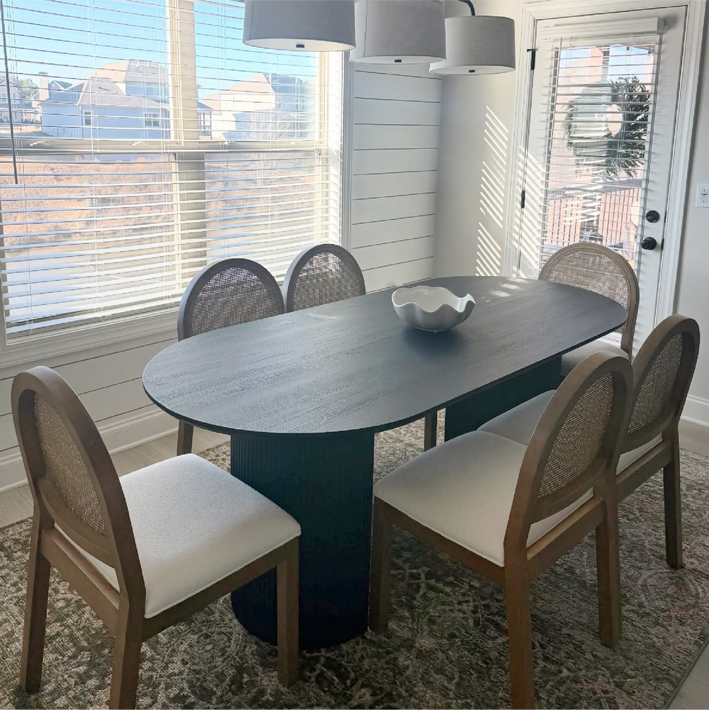 Dwen 79 Roman Pillar Oval Dining Table (Oak/Black)