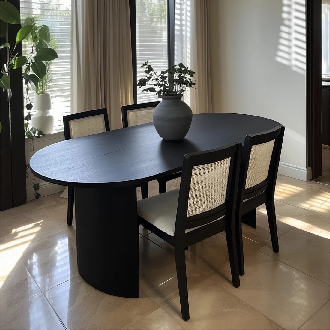 Dwen 79 Modern Oval Dining Table (Oak/Black)