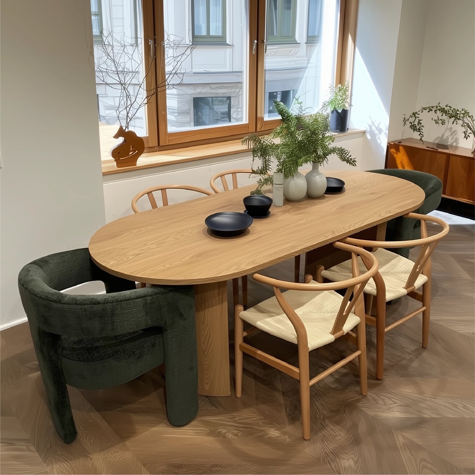 Dwen 79 Modern Oval Dining Table (Oak/Black)