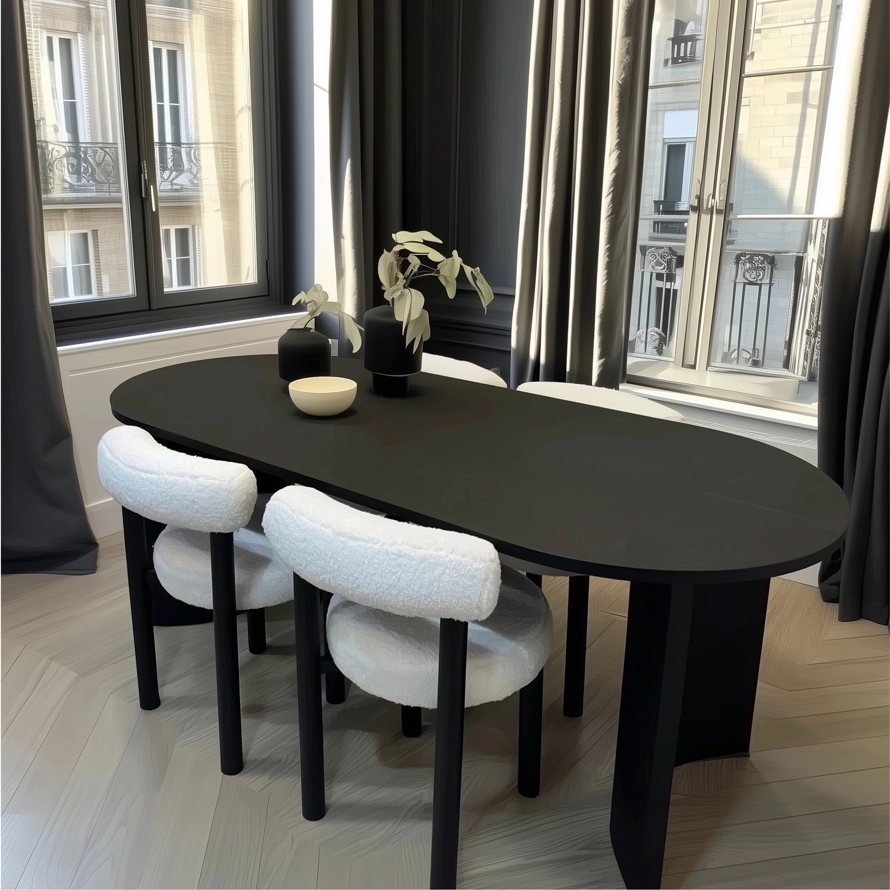 Dwen 79 Modern Oval Dining Table (Oak/Black)