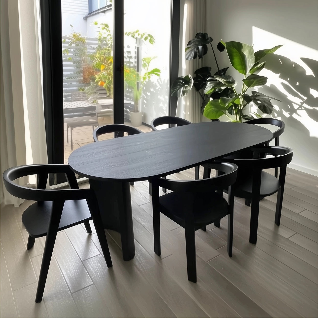 Dwen 79 Modern Oval Dining Table (Oak/Black)