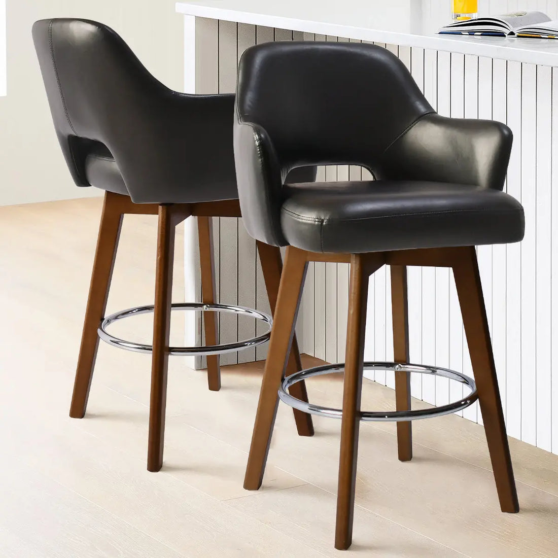 Edward Faux Leather Swivel Counter Stool Set of 2(Black/Brown)