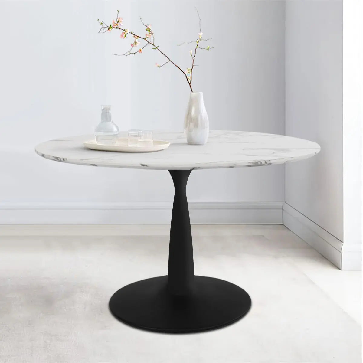 40 Faux Marble Top Round Pedestal Dining Table Black White
