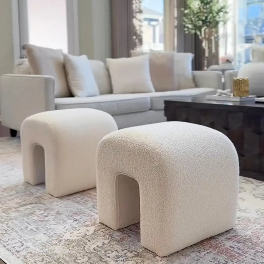 Lily 18 Beige Boucle Upholstered Waterfall Ottoman