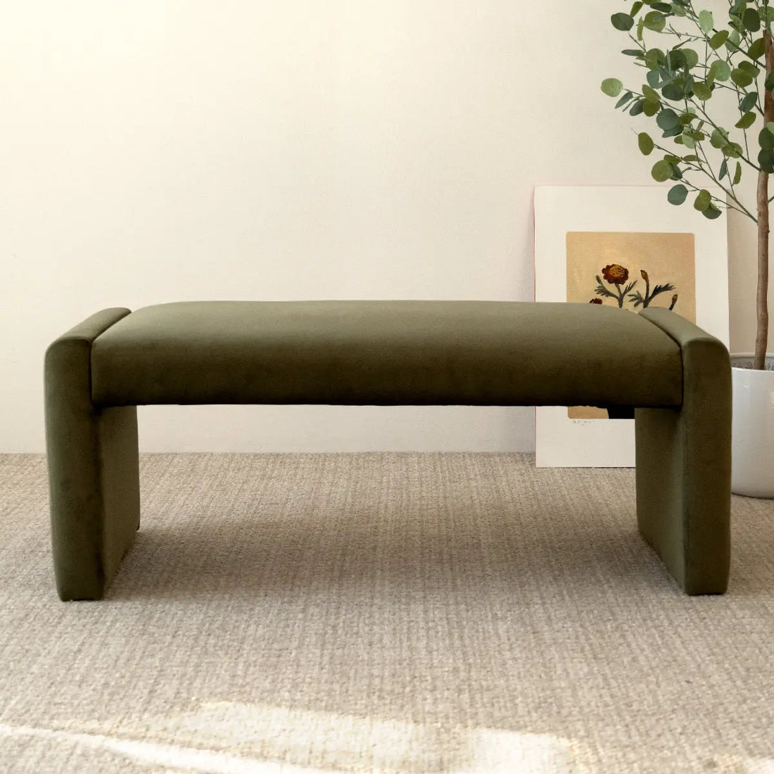 47 Faux Leather Velvet Bench(Black/Green/Brown/Blue/Brown)