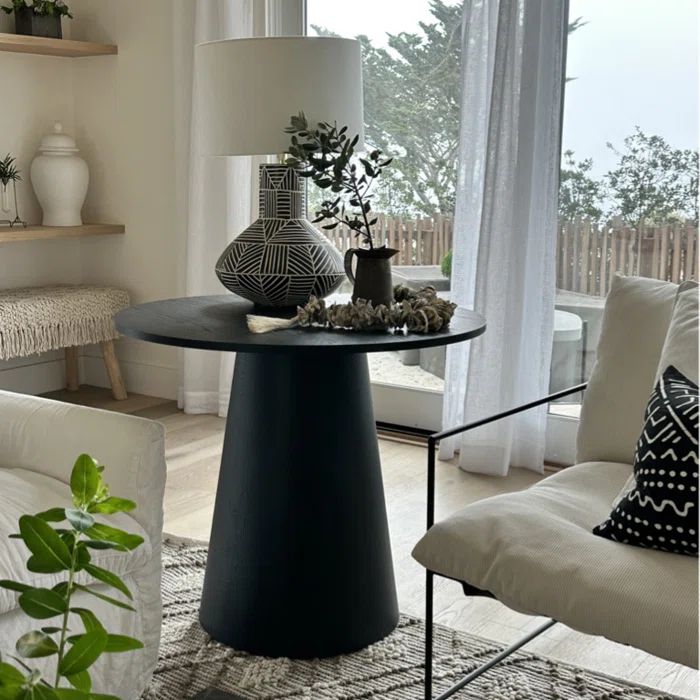 Dwen 35 Round Pedestal Console Table Oak Black