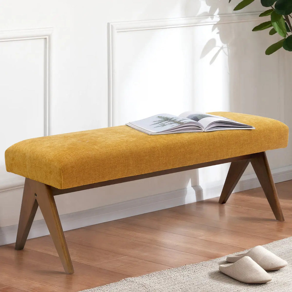 47 Upholstered Rectangular Bench(Beige/Green/Yellow)