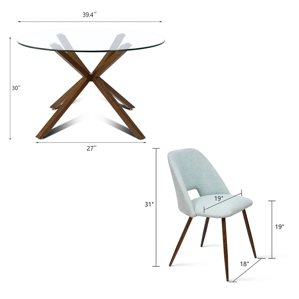 Round Glass Top Dining Table Set for 4(Beige/Brown/Gray/Blue)